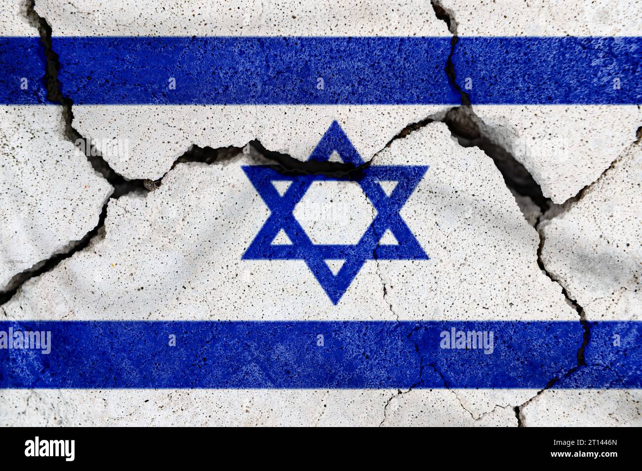 Cracked Israel flag. Concept of war in the Middle East. Israel flag on ...
