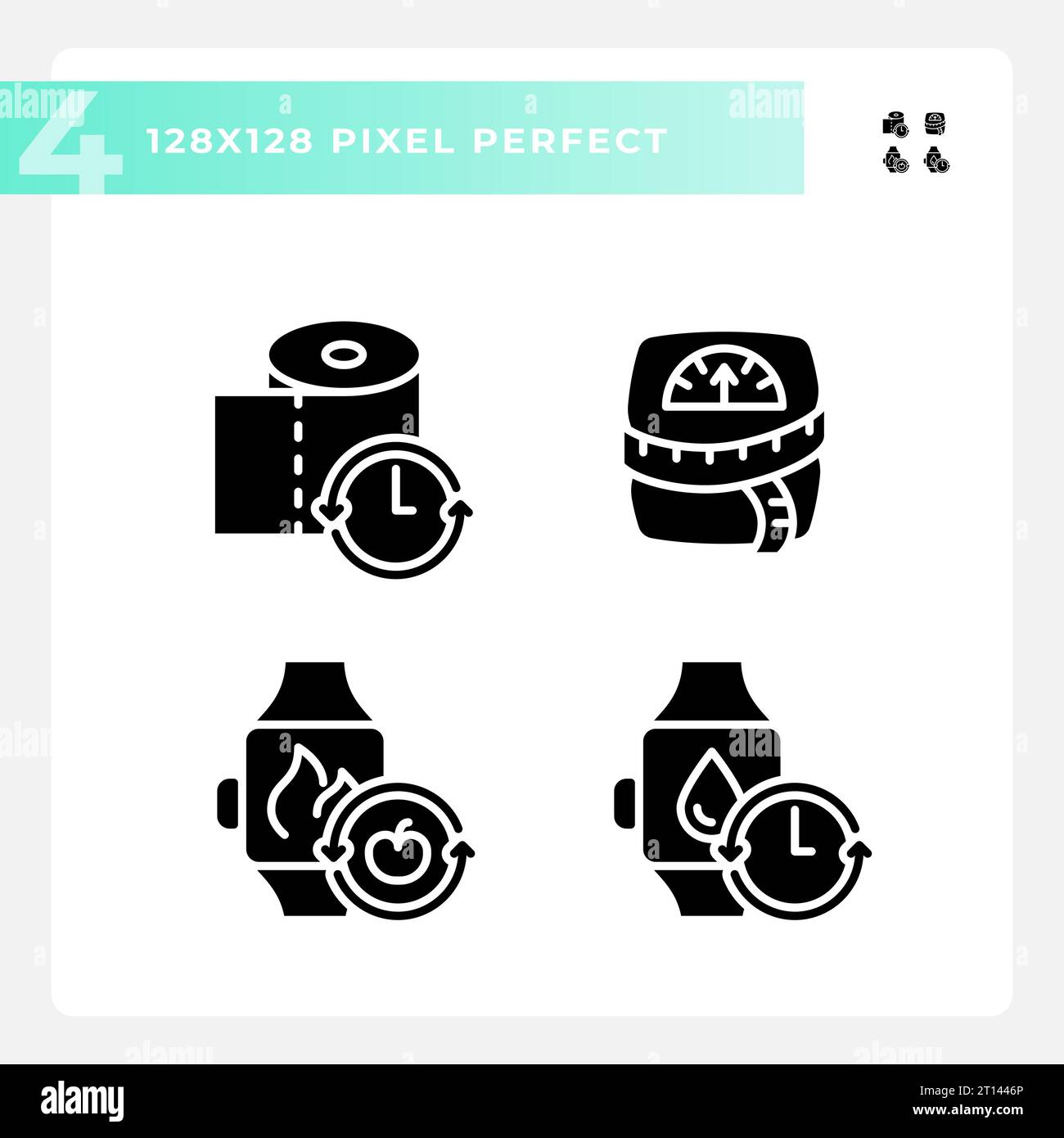 2D glyph style metabolic health silhouette icons pack Stock Vector ...