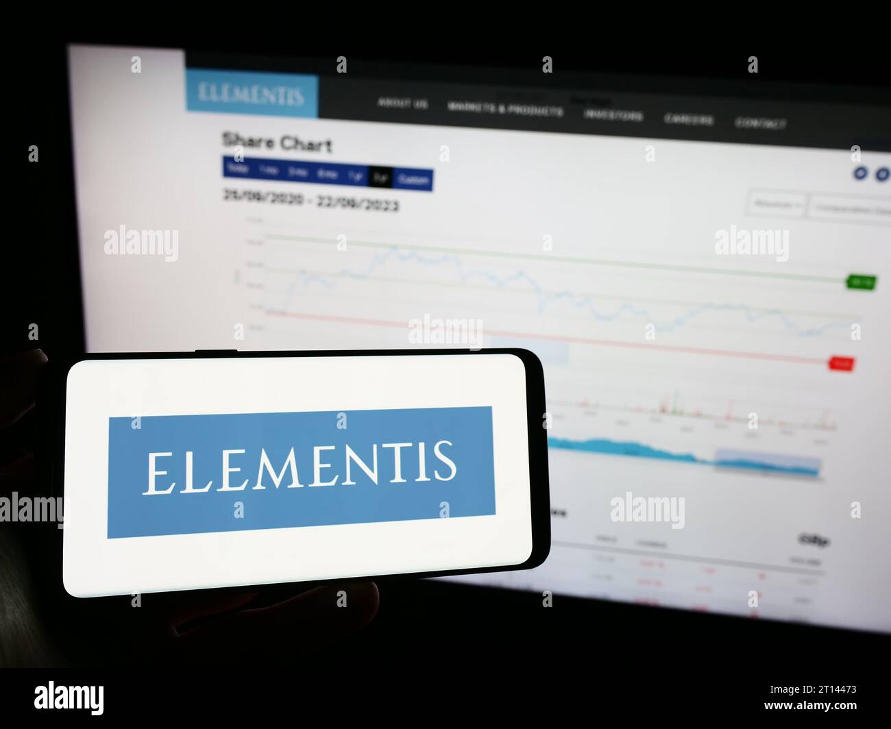 Person holding mobile phone with logo of British specialty chemicals ...