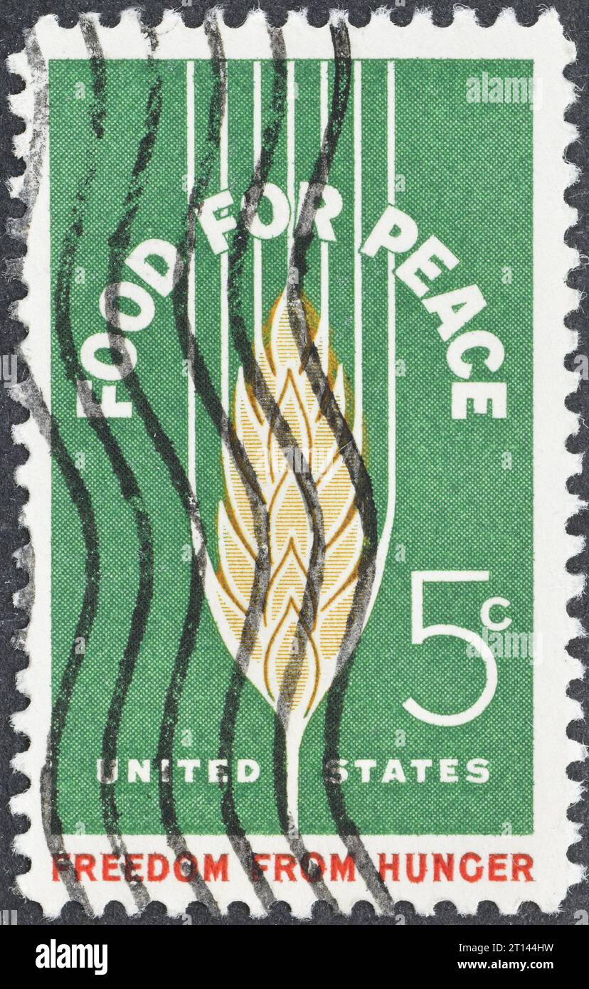 Cancelled postage stamp printed by USA, that shows Wheat, Food for ...