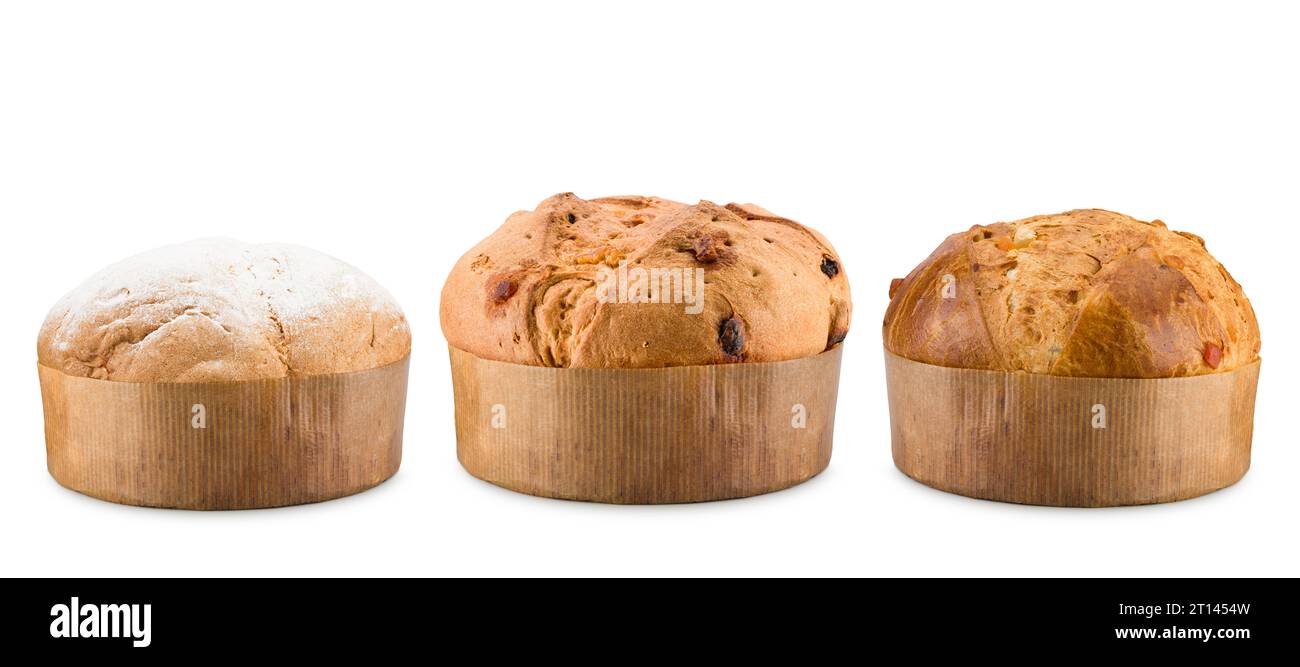 Panettone, traditional italian christmas cake variety on white ...
