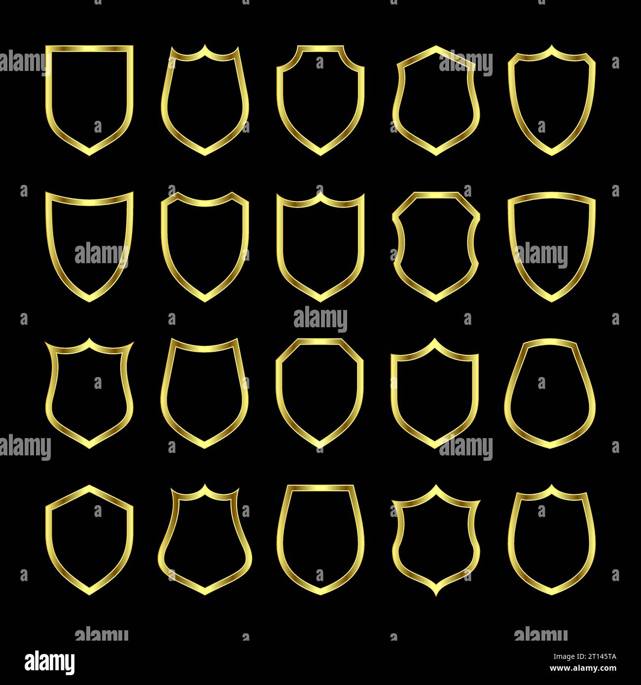 Set of metal vintage shield frames. Shiny golden heraldic shields ...