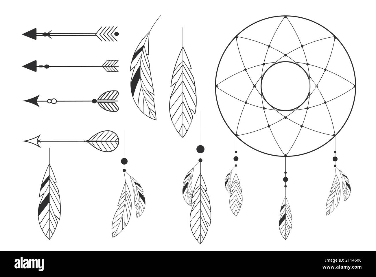 Set tribal dream catcher native ornament with feathers hanging indian ...