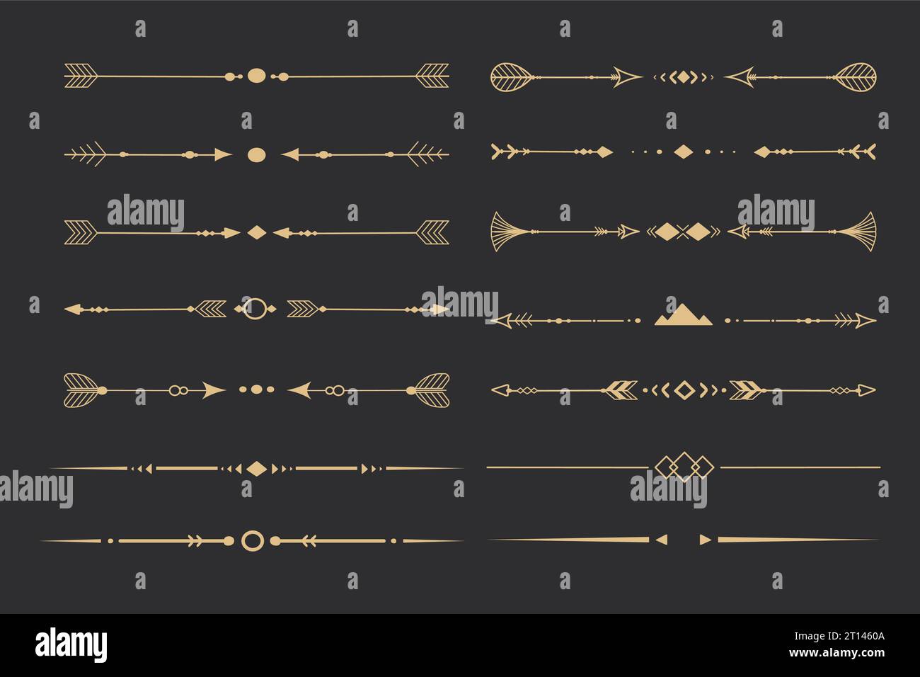 Set tribal ethnic arrow dividers, native indian bow boho in doodle ...