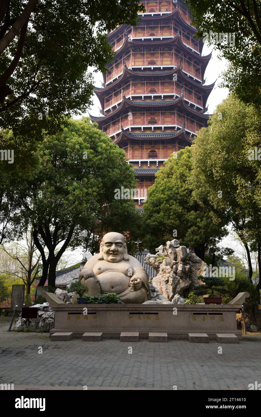North temple pagoda with Budai or Hotei statue, Suzhou China Stock ...
