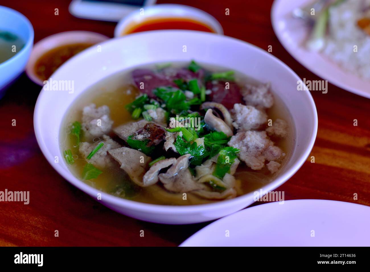 Thai Style clear soup of pork blood, pork and minced pork ( Thai ...