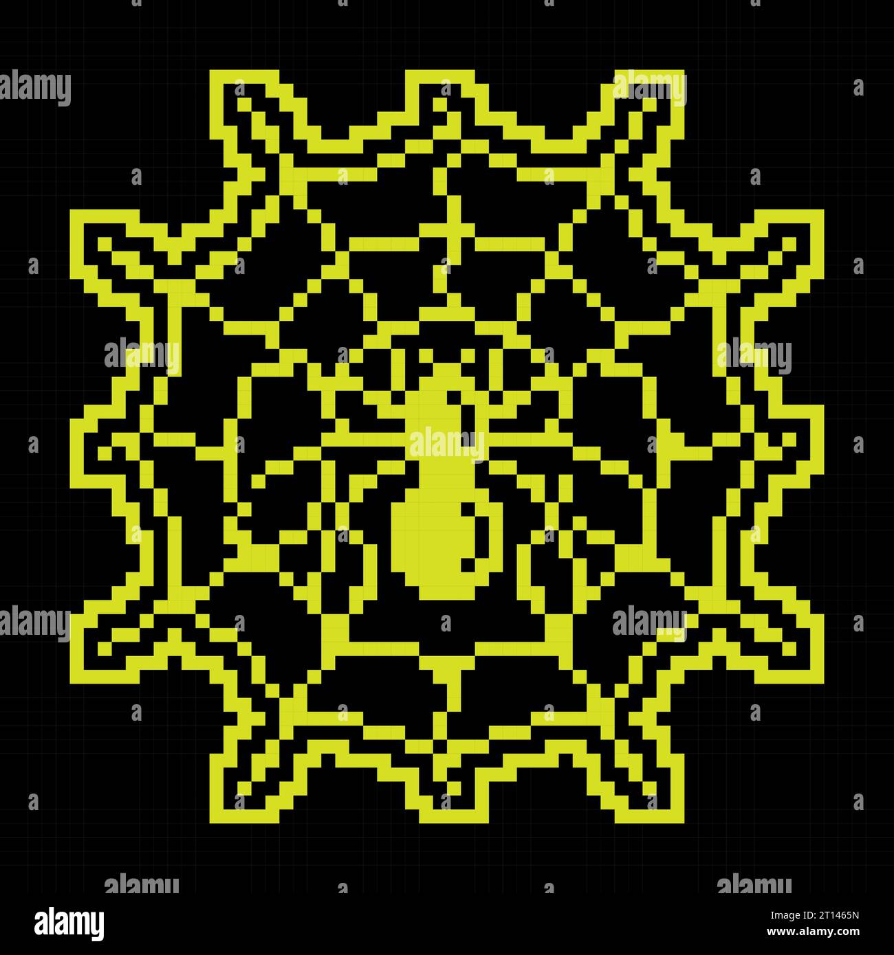 Pixel silhouette icon. Spider web withblack spider in center. Design ...