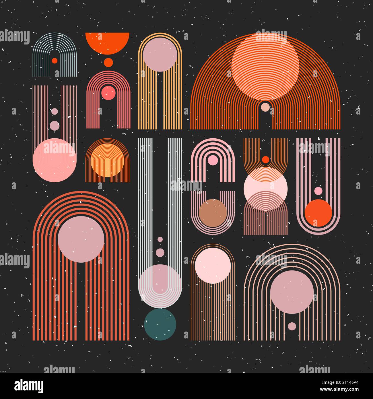 Mid century arch, circle elements, modern geometric shapes with grunge ...