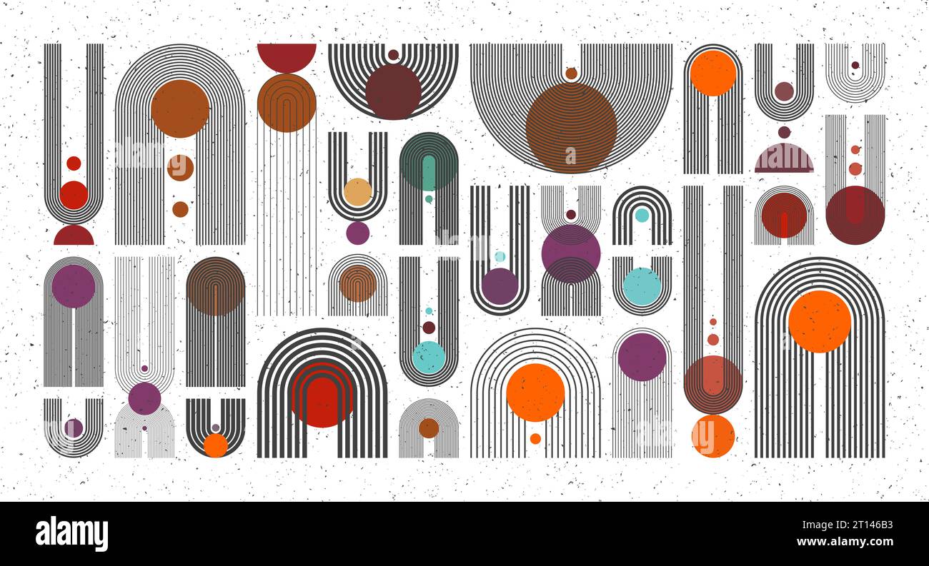 Mid century arch, circle elements, modern geometric shapes with grunge ...