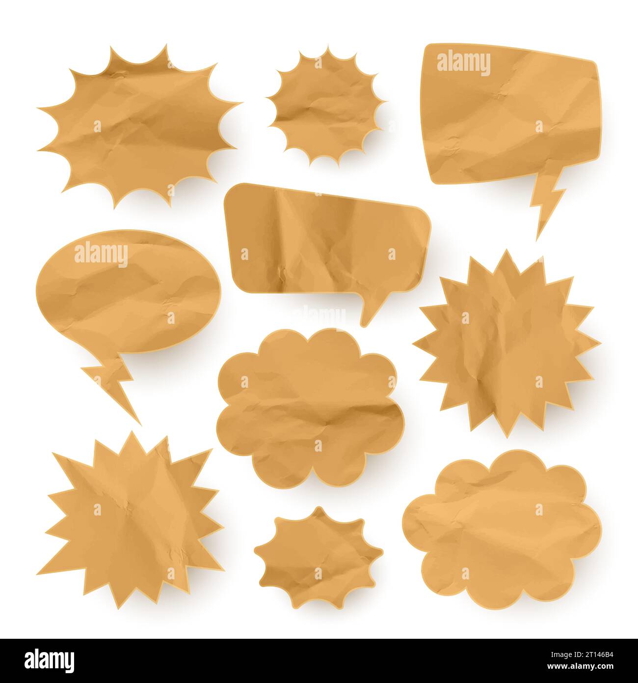 Crumpled paper comic speech bubbles. Hand drawn retro cartoon stickers ...