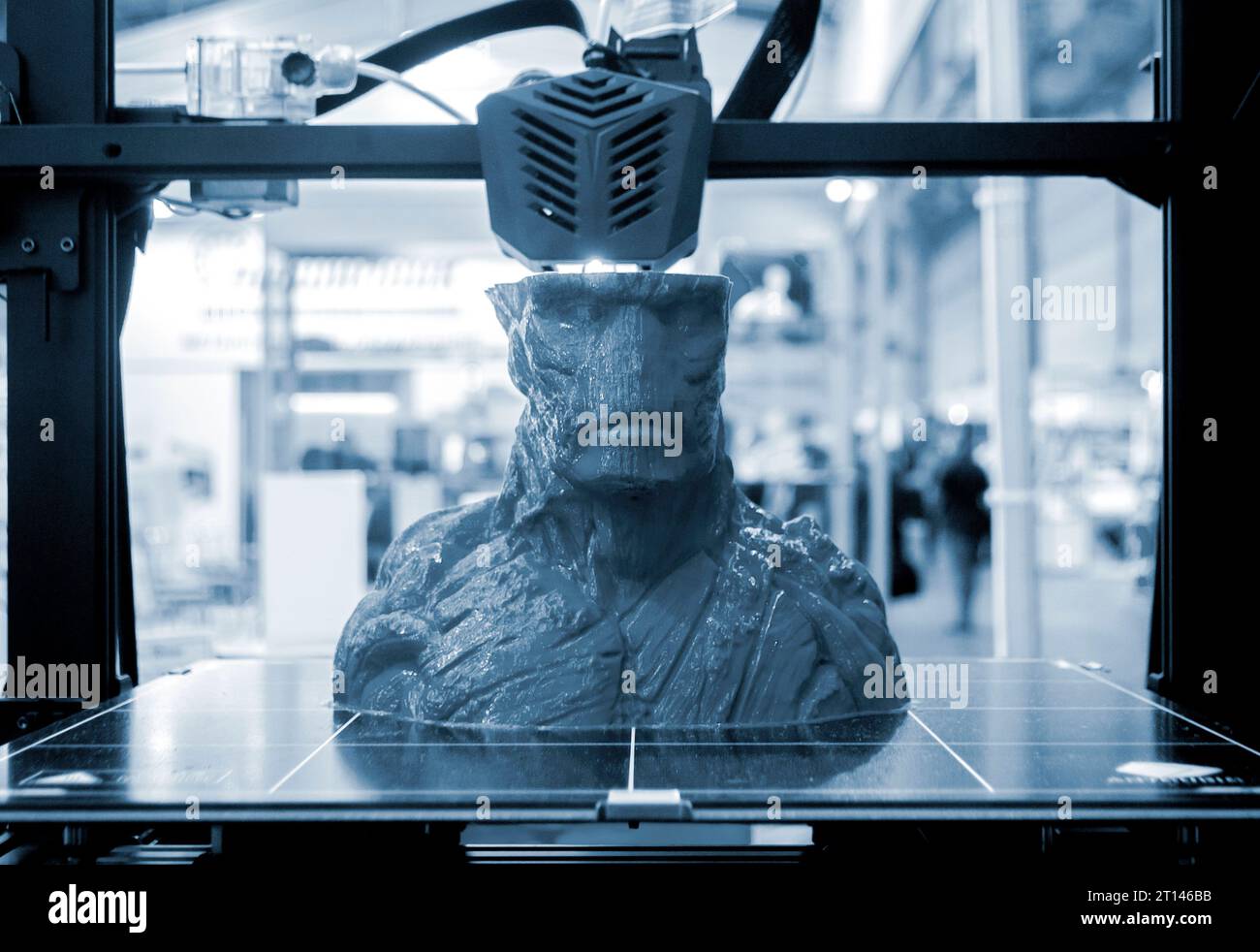 3D printer printing object close-up. Process creating three-dimensional ...