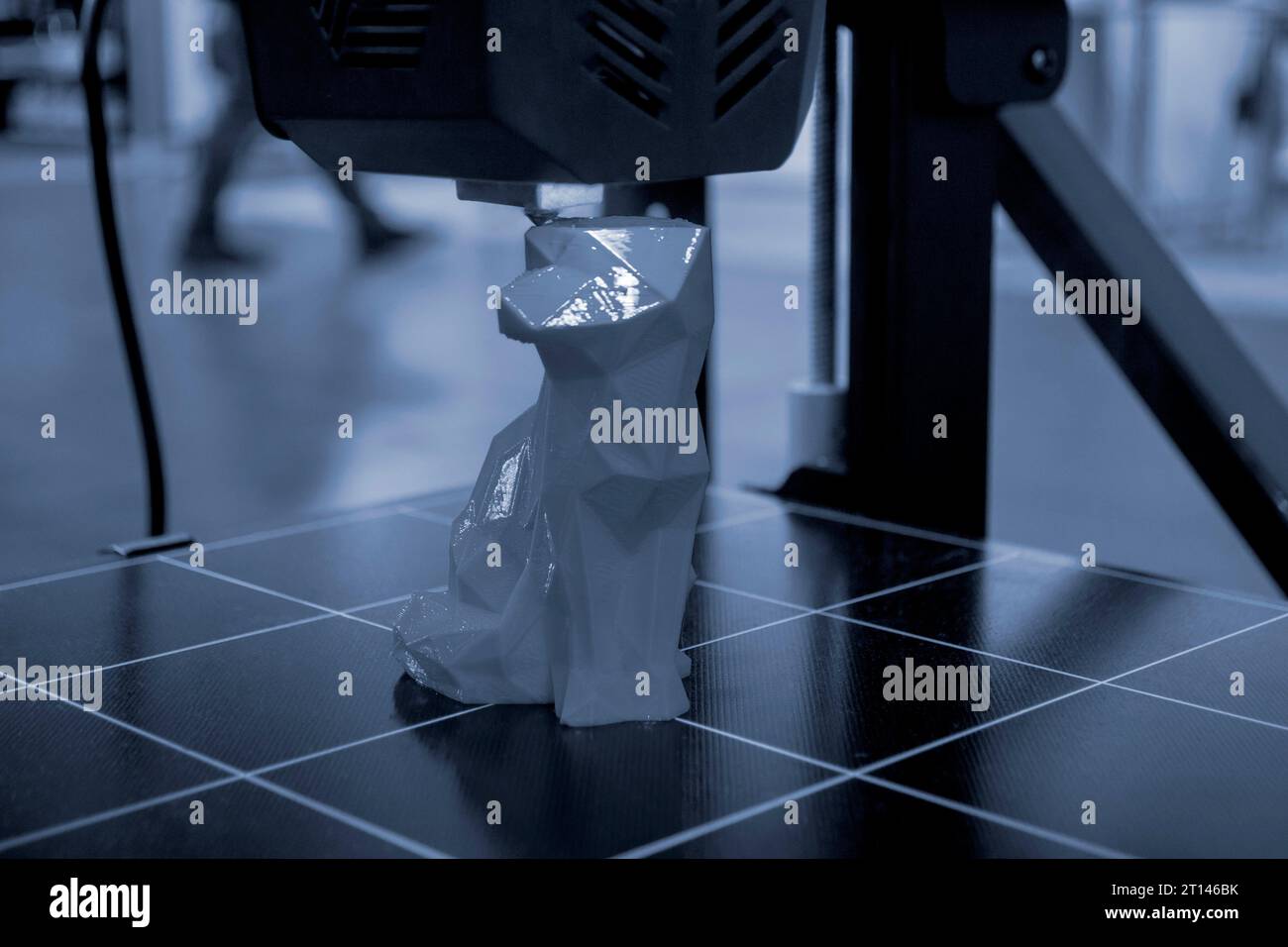 Abstract object printing on 3D printer with molten plastic close-up. 3D ...