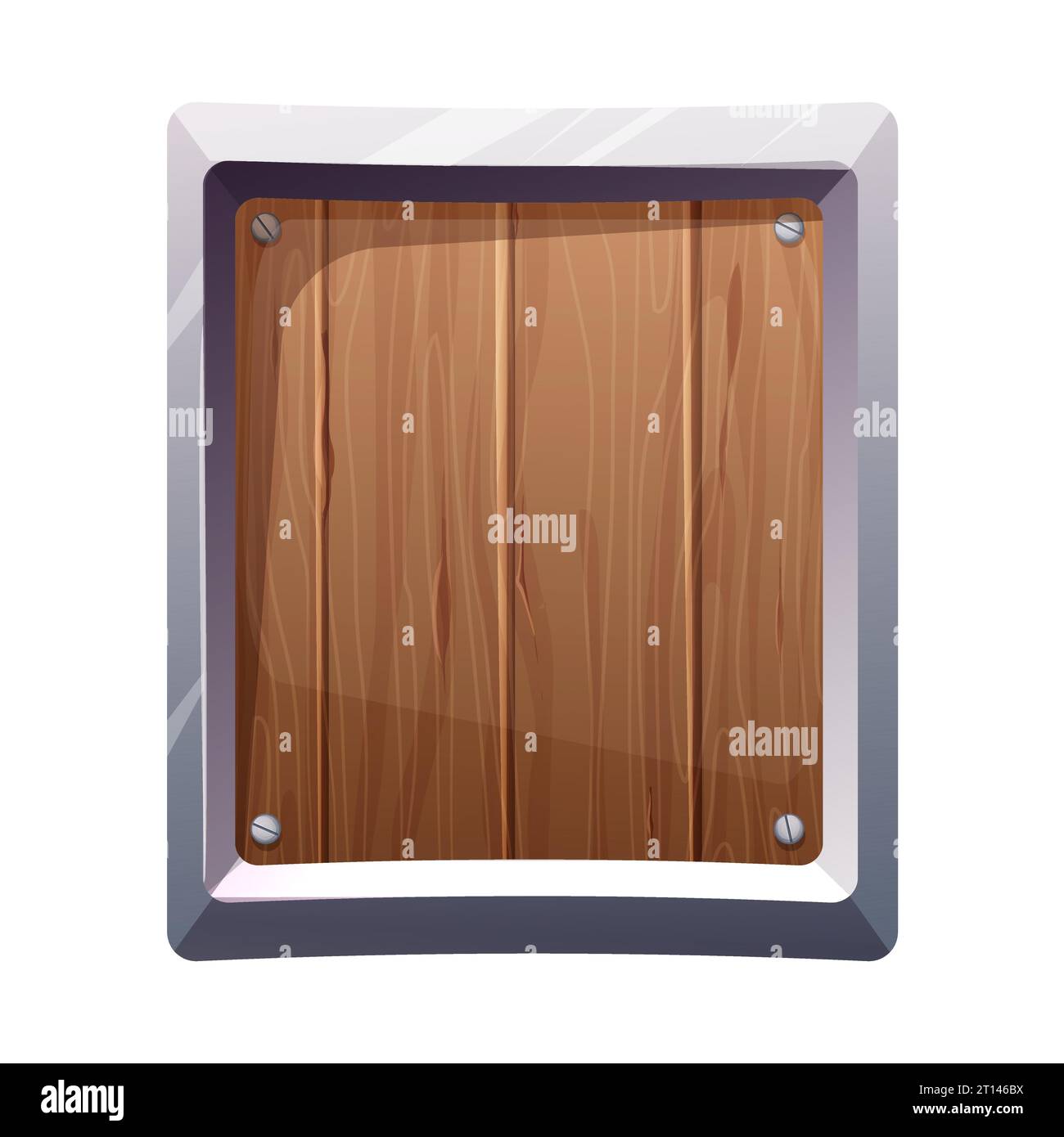 Steel frame with wooden board, panel textured in cartoon style isolated ...