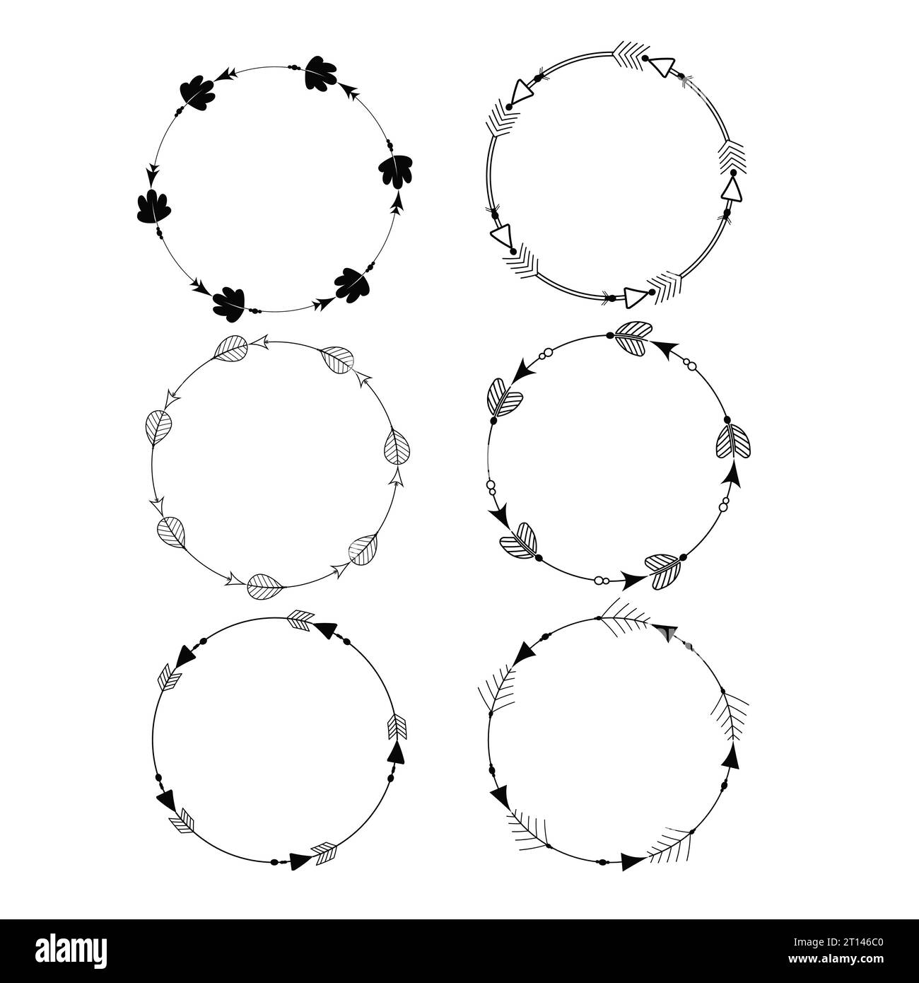 Set tribal indian native frames in doodle style isolated on white ...