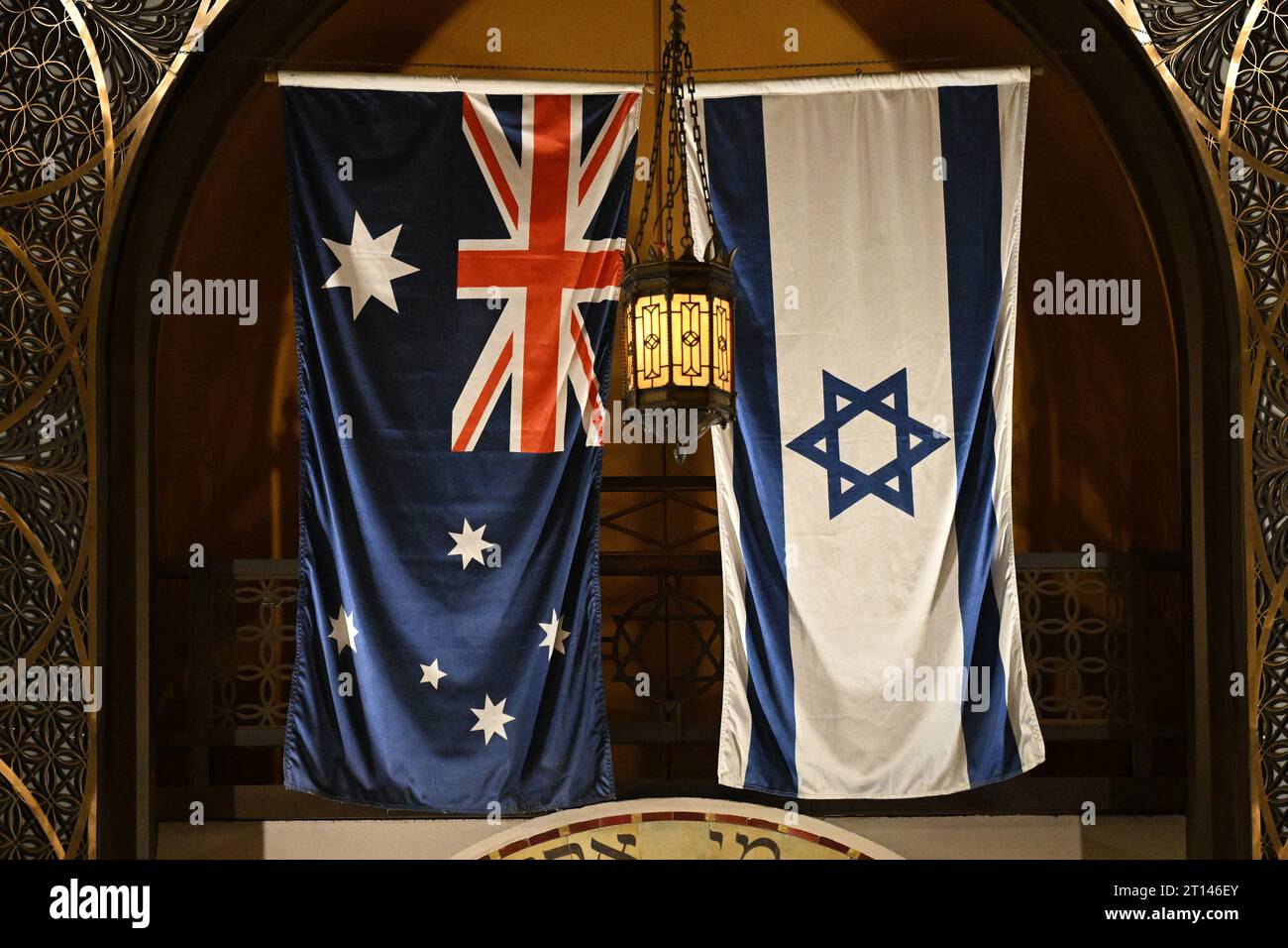 Melbourne, Australia. 11th Oct, 2023. The Australian flag and the flag ...