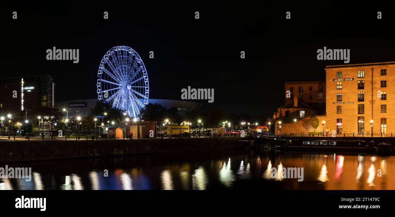 Liverpool, united kingdom May, 16, 2023 Wheel of Liverpool at night in ...