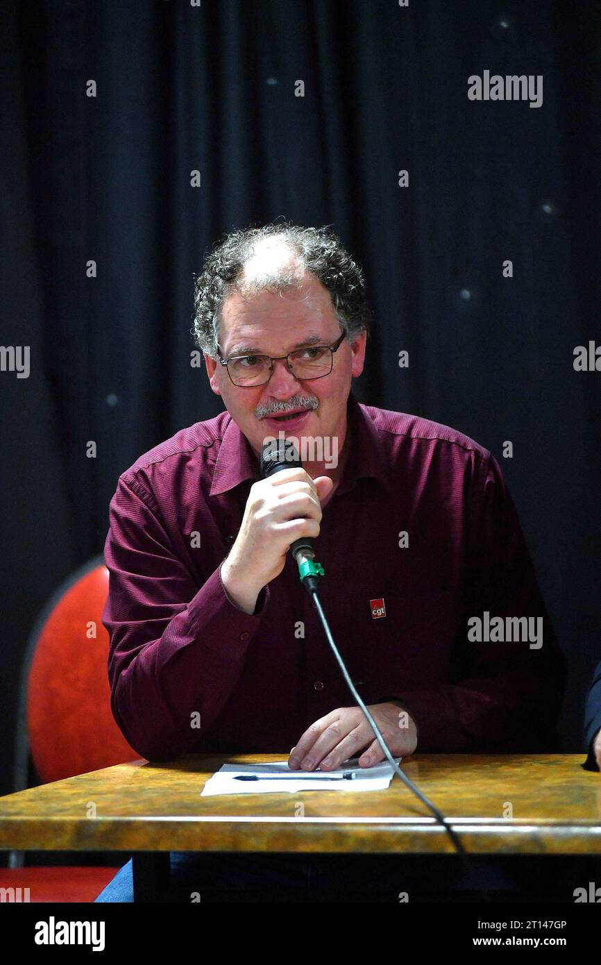 Paris, France. 10th Oct, 2023. Benoit Martin CGT during a press ...