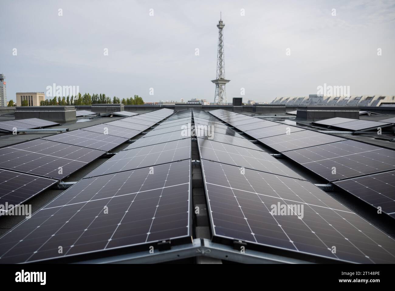 Berlin, Germany. 11th Oct, 2023. Solar panels are seen on the roof of ...