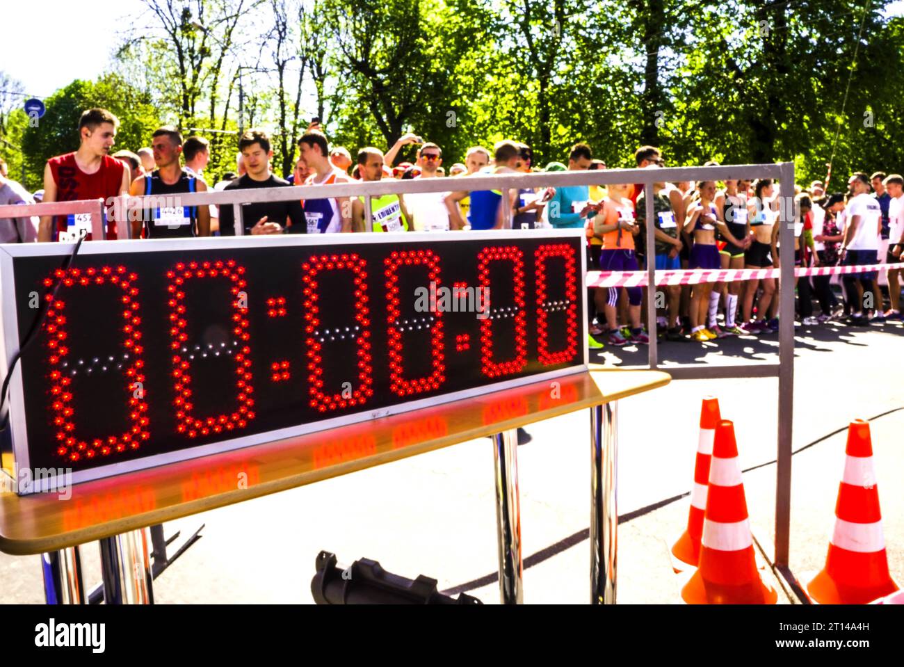 Sports electronic board on start. Countdown. Electronic stop watch ...