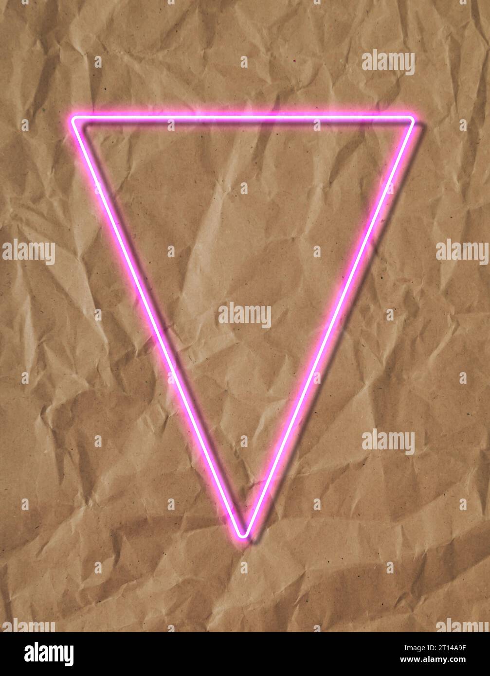 Creative fluorescent color layout made of pink neon triangle frame on ...