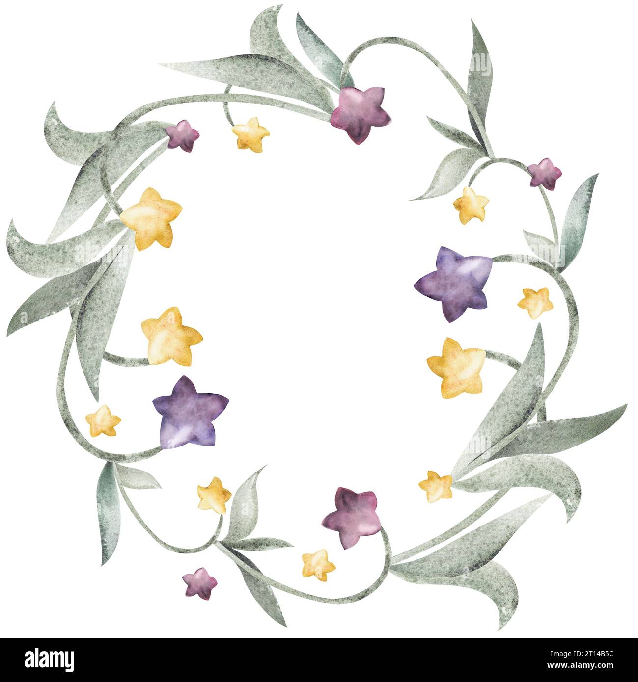 Watercolor hand drawn illustration, magical star flowers with textured ...