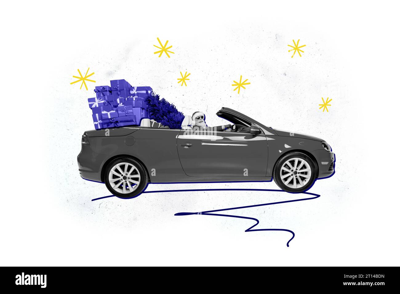 3d retro abstract creative artwork template collage of driving car ...