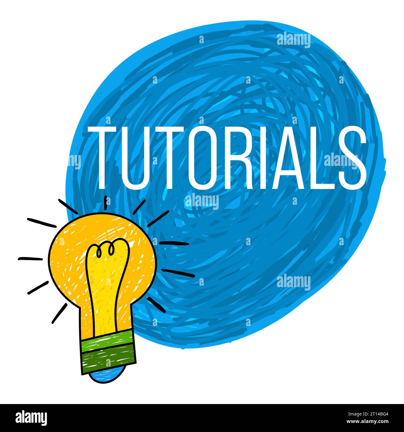 Tutorials Bulb Sketch Blue Yellow Paint Circular Text Stock Photo - Alamy