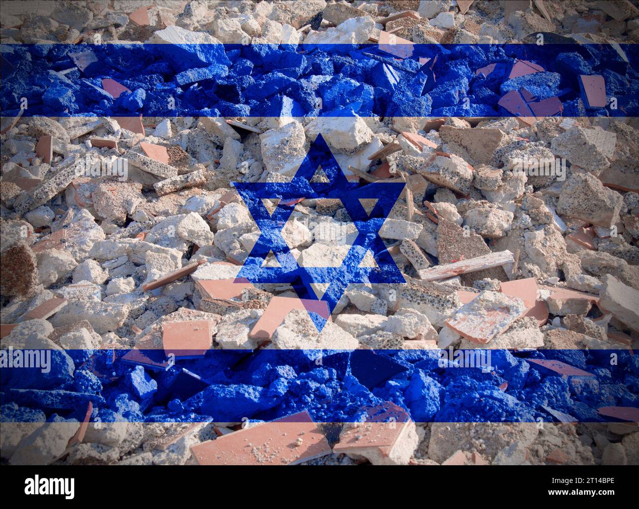Destroyed house with the Israeli flag , concept of war in Israel Stock ...