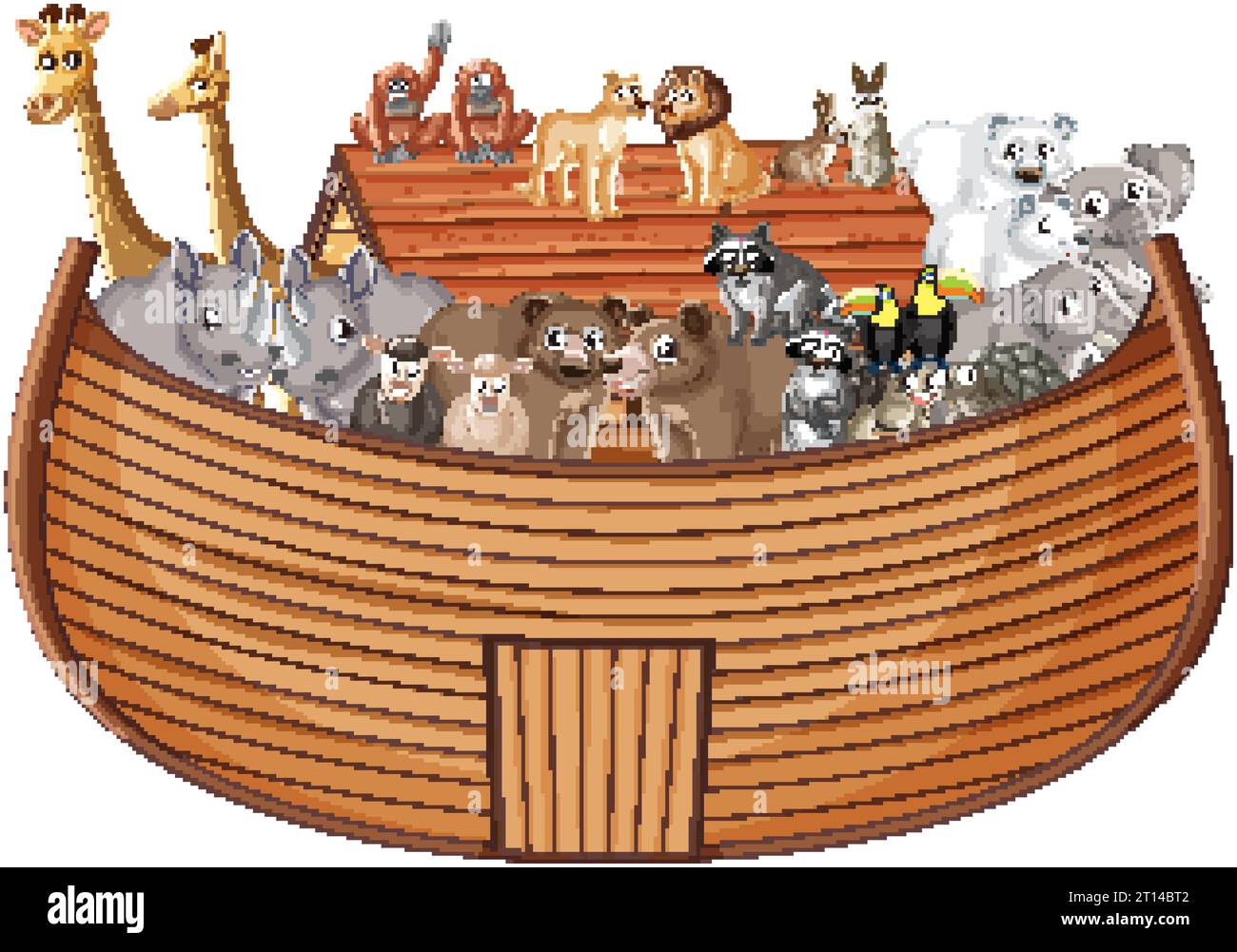 Illustration of animals aboard Noah's wooden boat Stock Vector Image ...