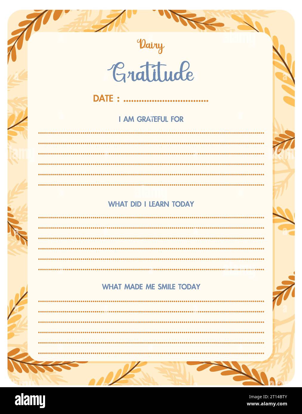 Vector cartoon illustration of a gratitude diary template with autumn ...