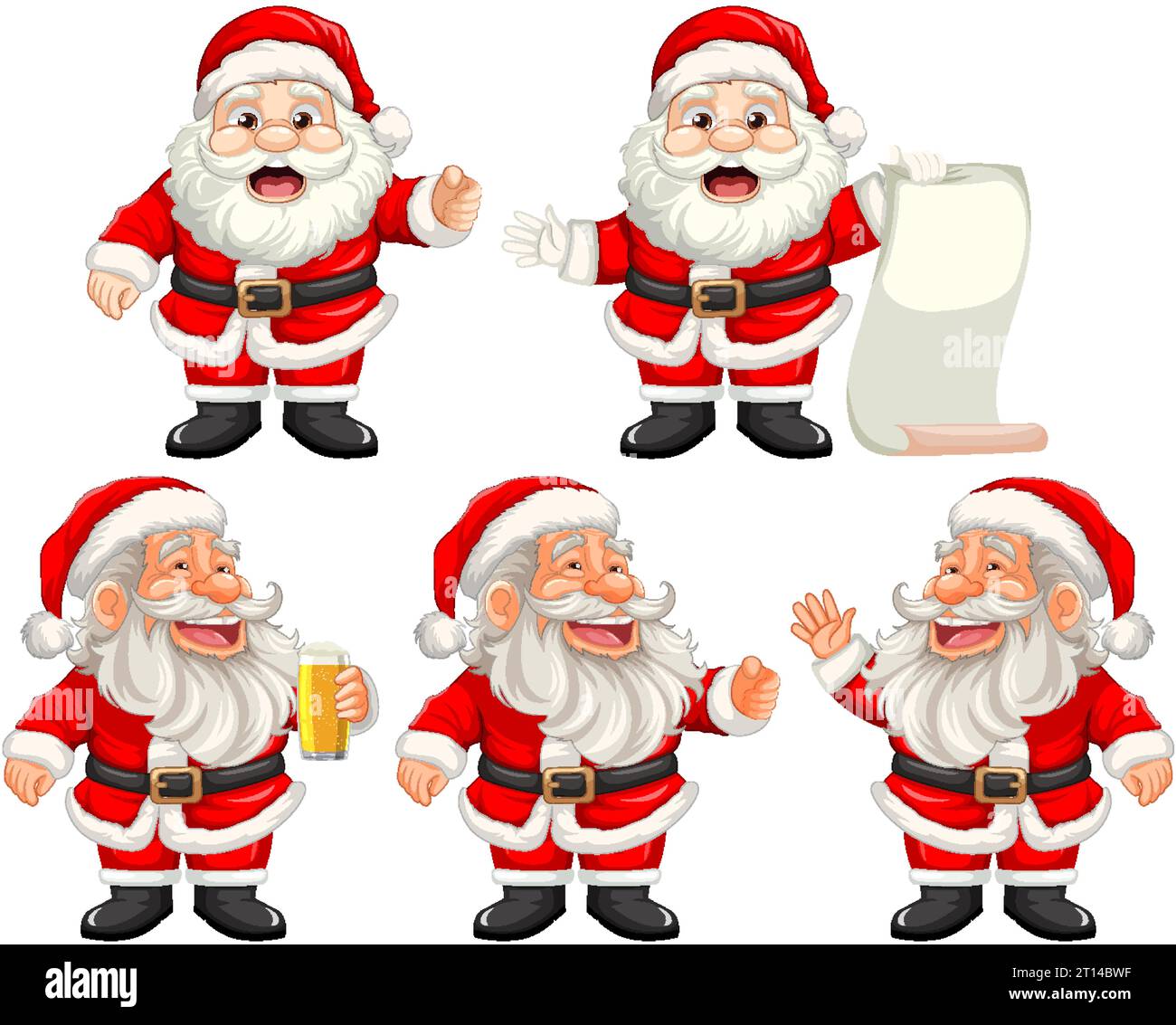 Collection of joyful Santa Claus characters in various poses Stock ...