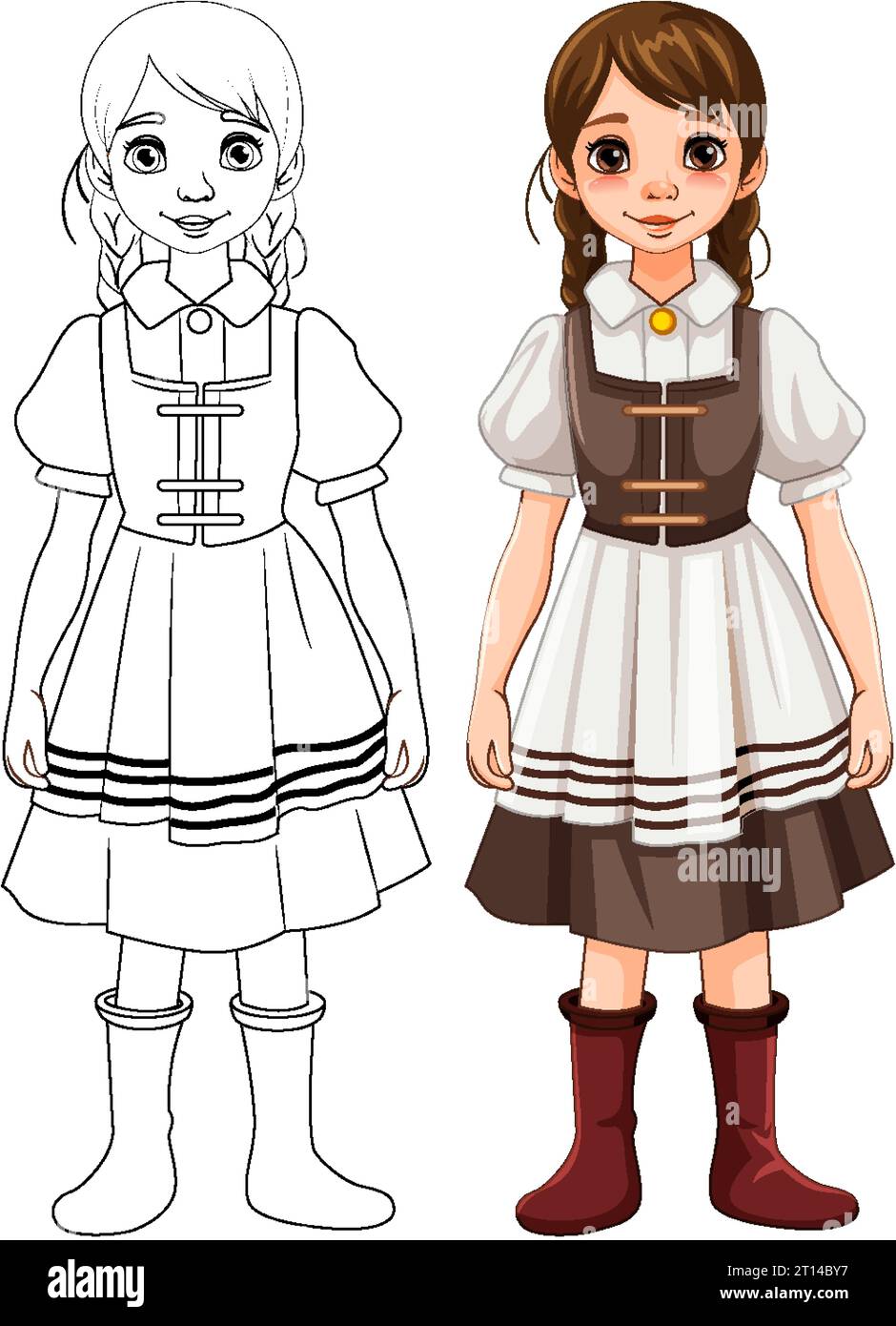 A vector cartoon illustration of a woman wearing a traditional German ...