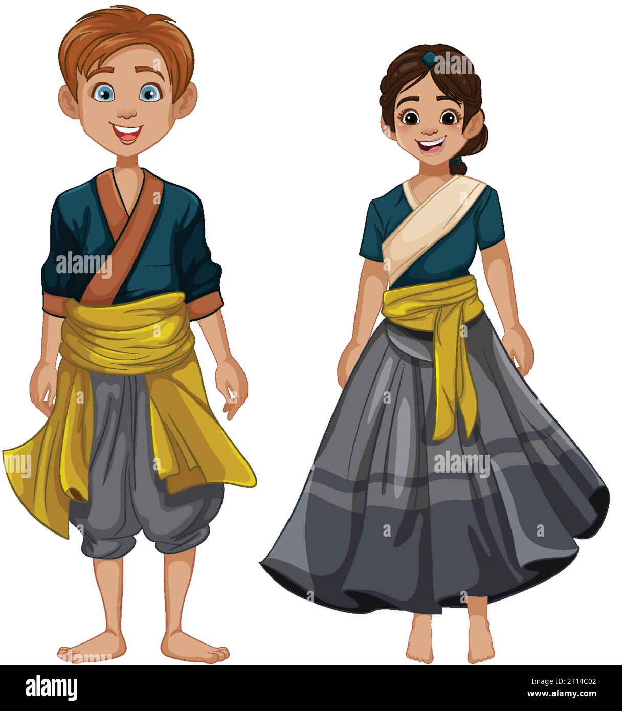 Vector cartoon illustration of a man and woman couple in Indian ...