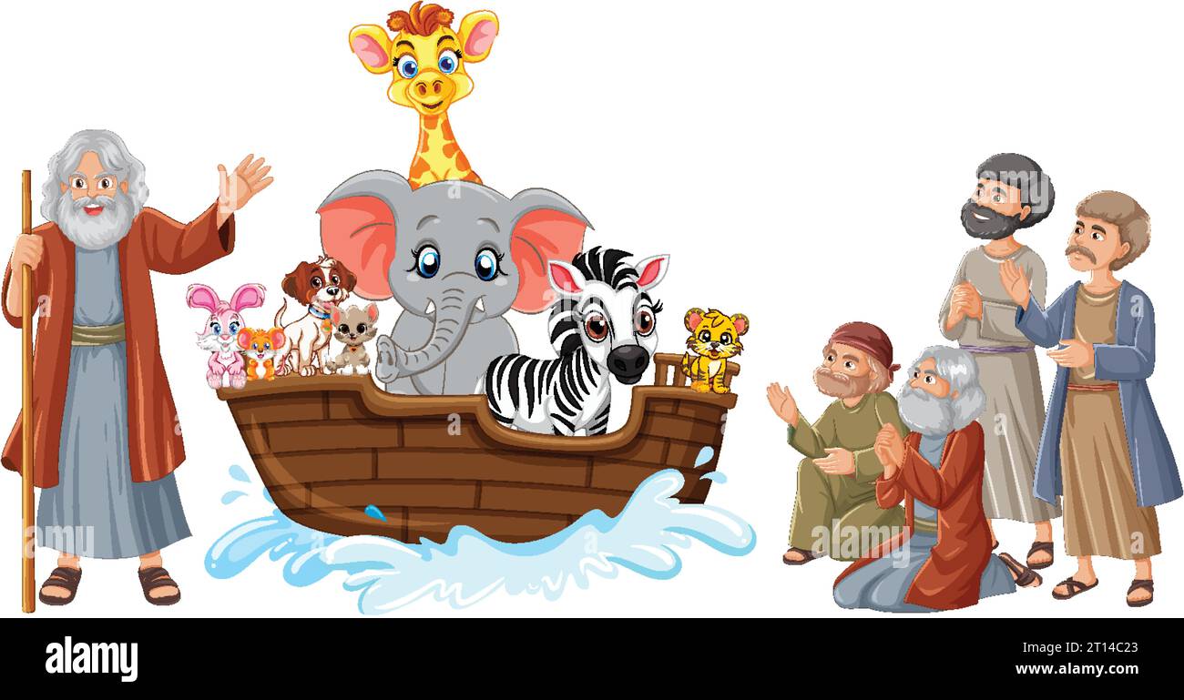A set of adorable cartoon characters illustrating the Noah's Ark Bible story Stock Vector Image ...