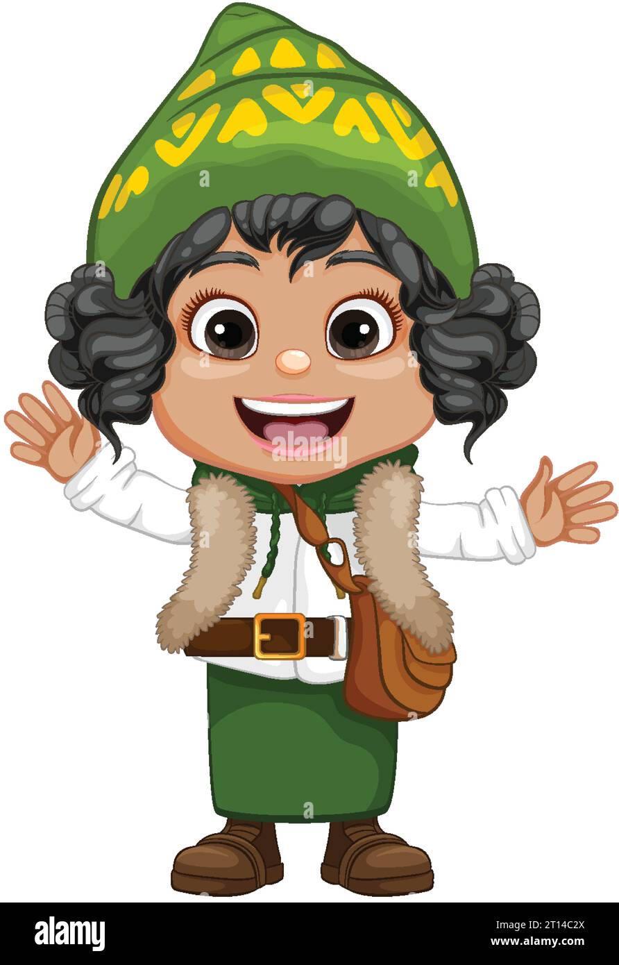 A happy boy wearing winter clothes in a cartoon illustration Stock ...