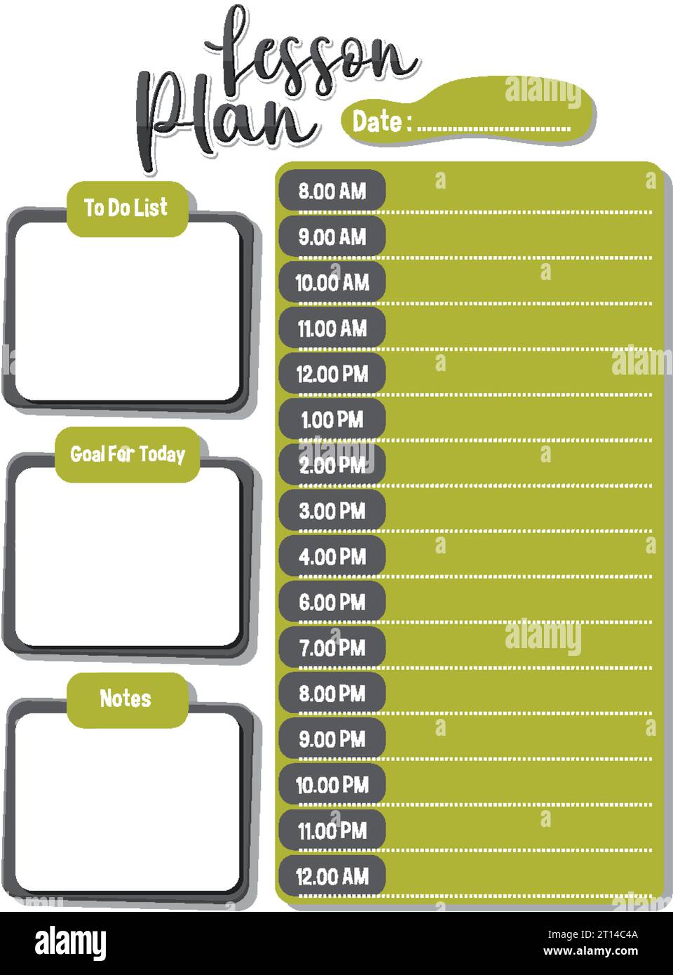 A vector cartoon illustration of a daily lesson planner template ...