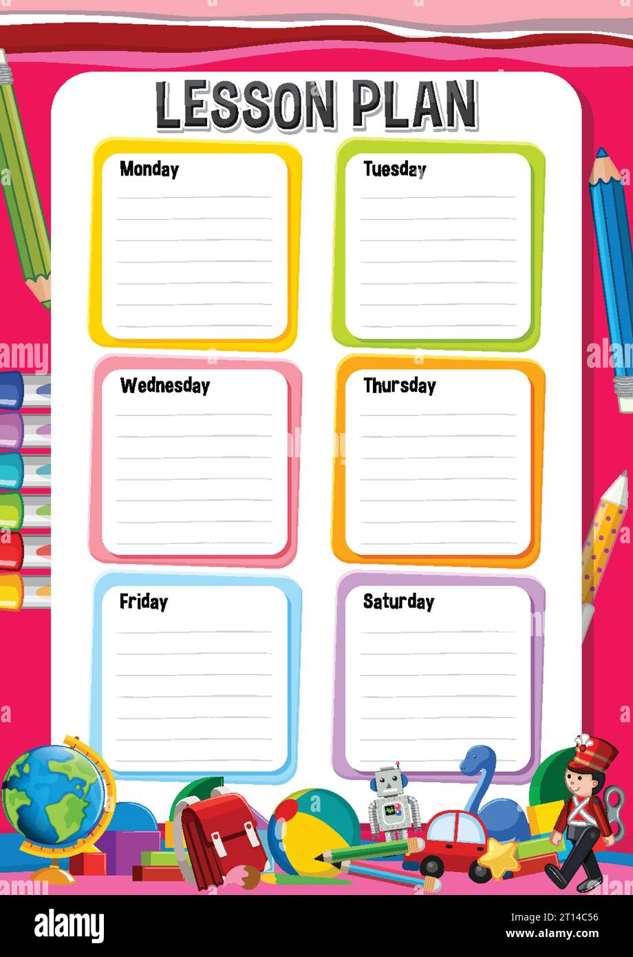 Weekly Lesson Plan Template Schedule with Cartoon Illustratio Stock ...