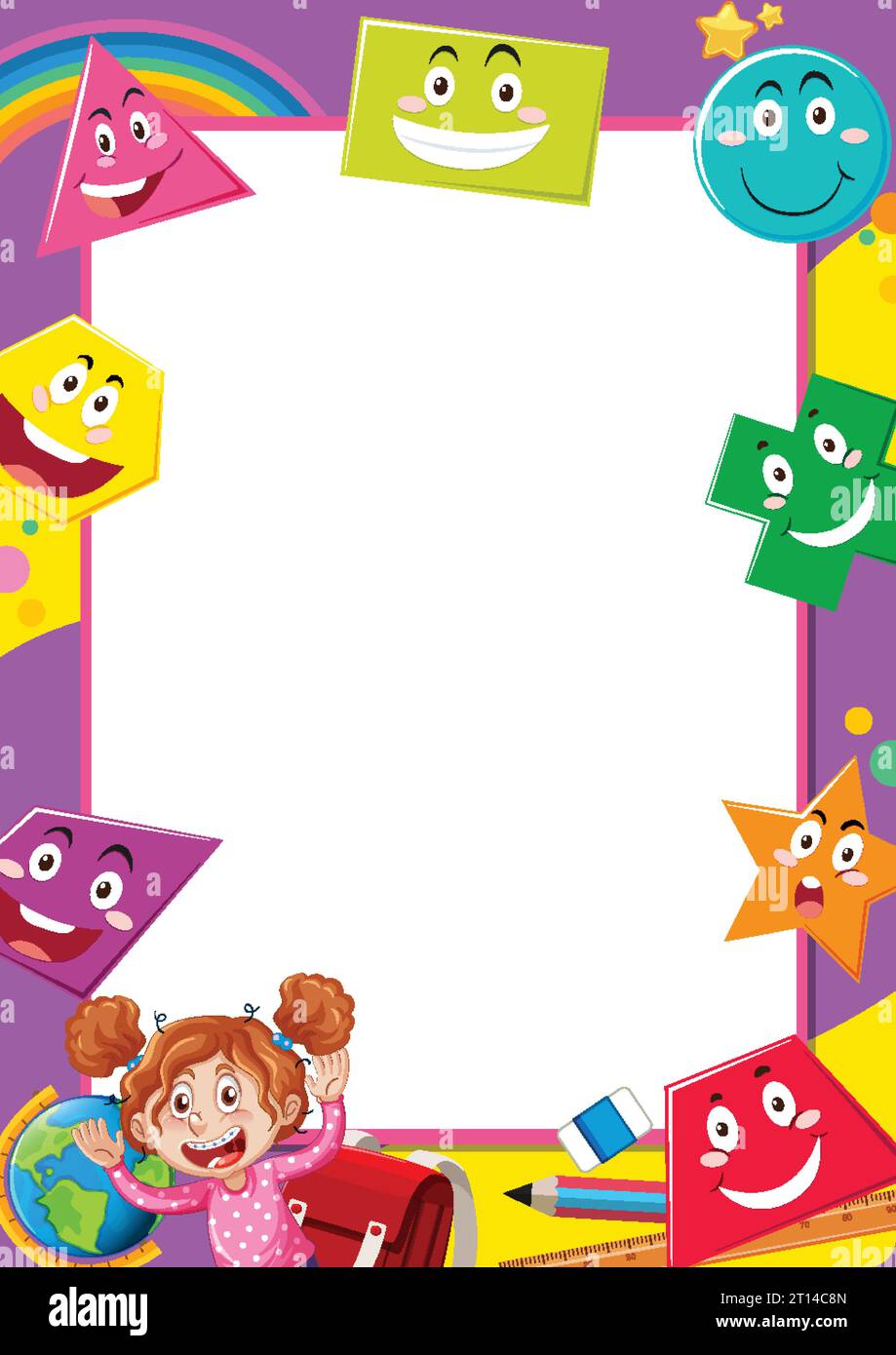 A border frame template featuring a female student and Maths geometric ...