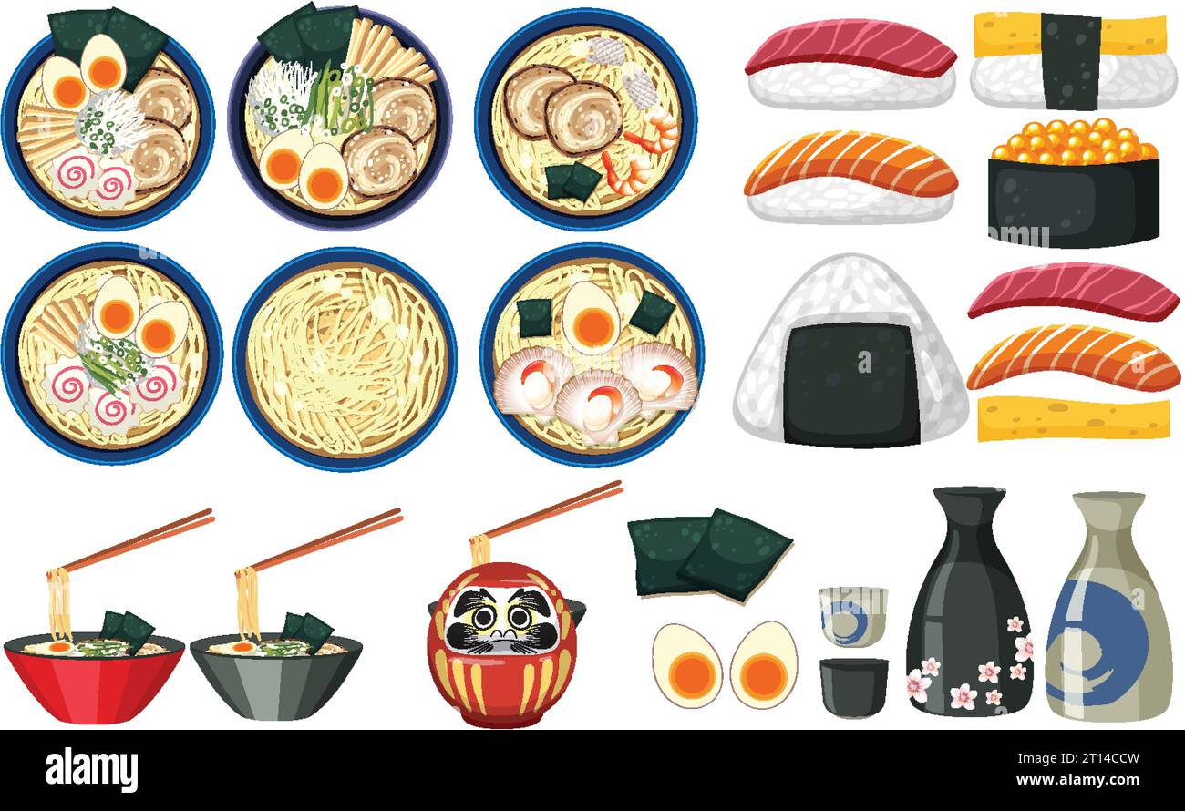 A vibrant vector illustration featuring a variety of Japanese ...