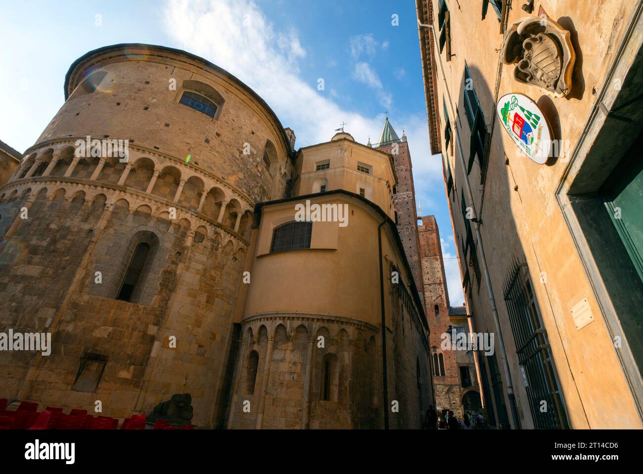 Cathedral of St Michael Archangel of Albenga, Italy. Albenga is a city ...