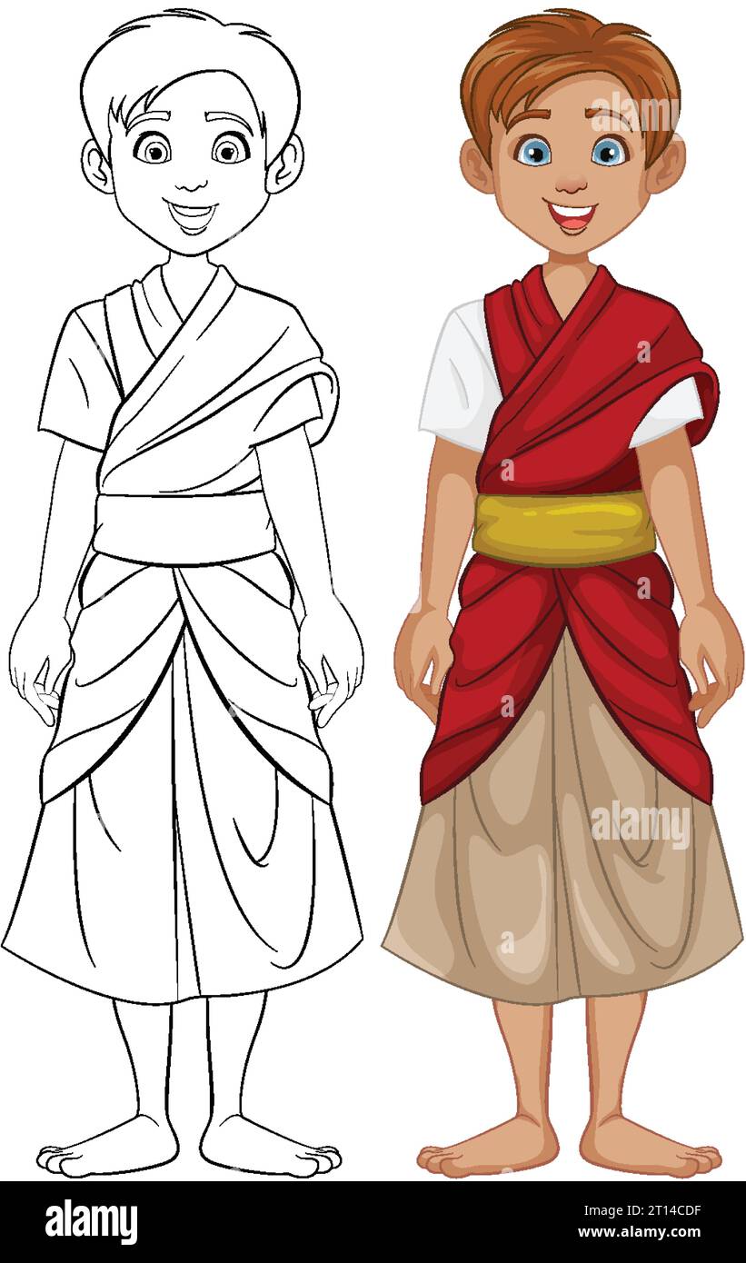 Colorful cartoon characters depicting Southeast Asian men in ...