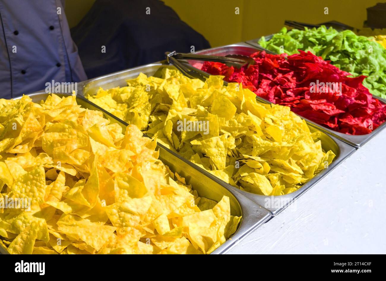 colored chips. sale of chips. Multi-colored snacks. Concept unhealthy ...