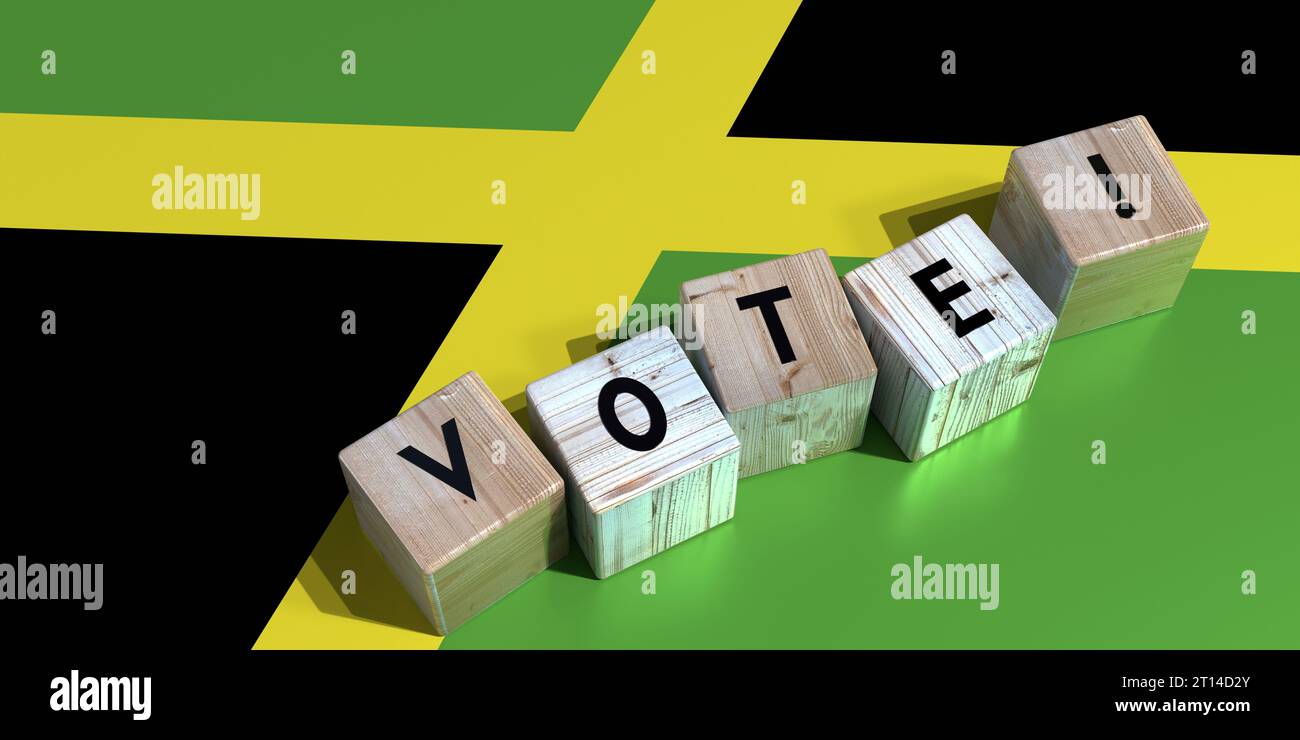 Jamaica - vote cube words and national flag - election concept - 3D ...