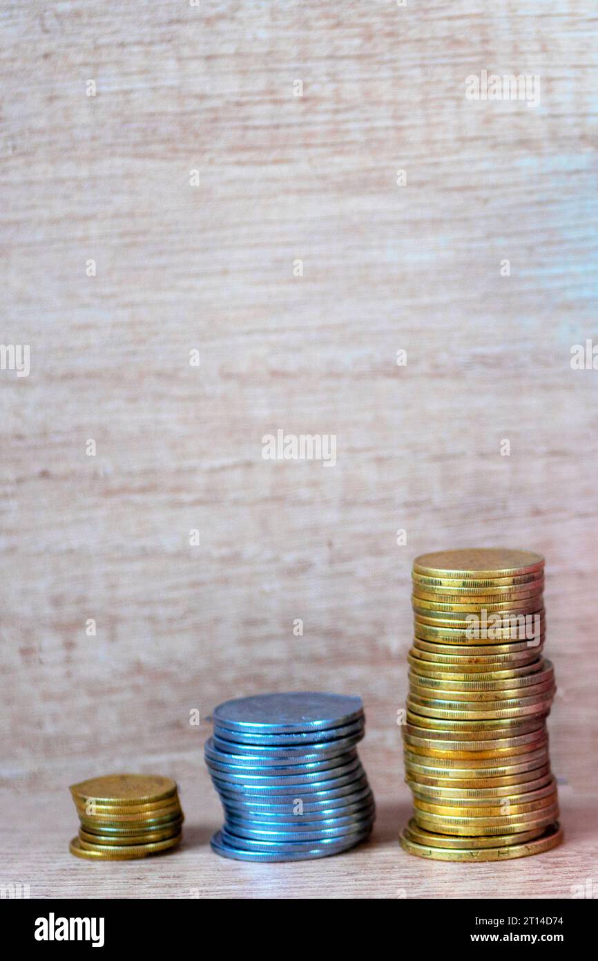 row of coins. Columns of money. Concept Revenue growth, Currency ...