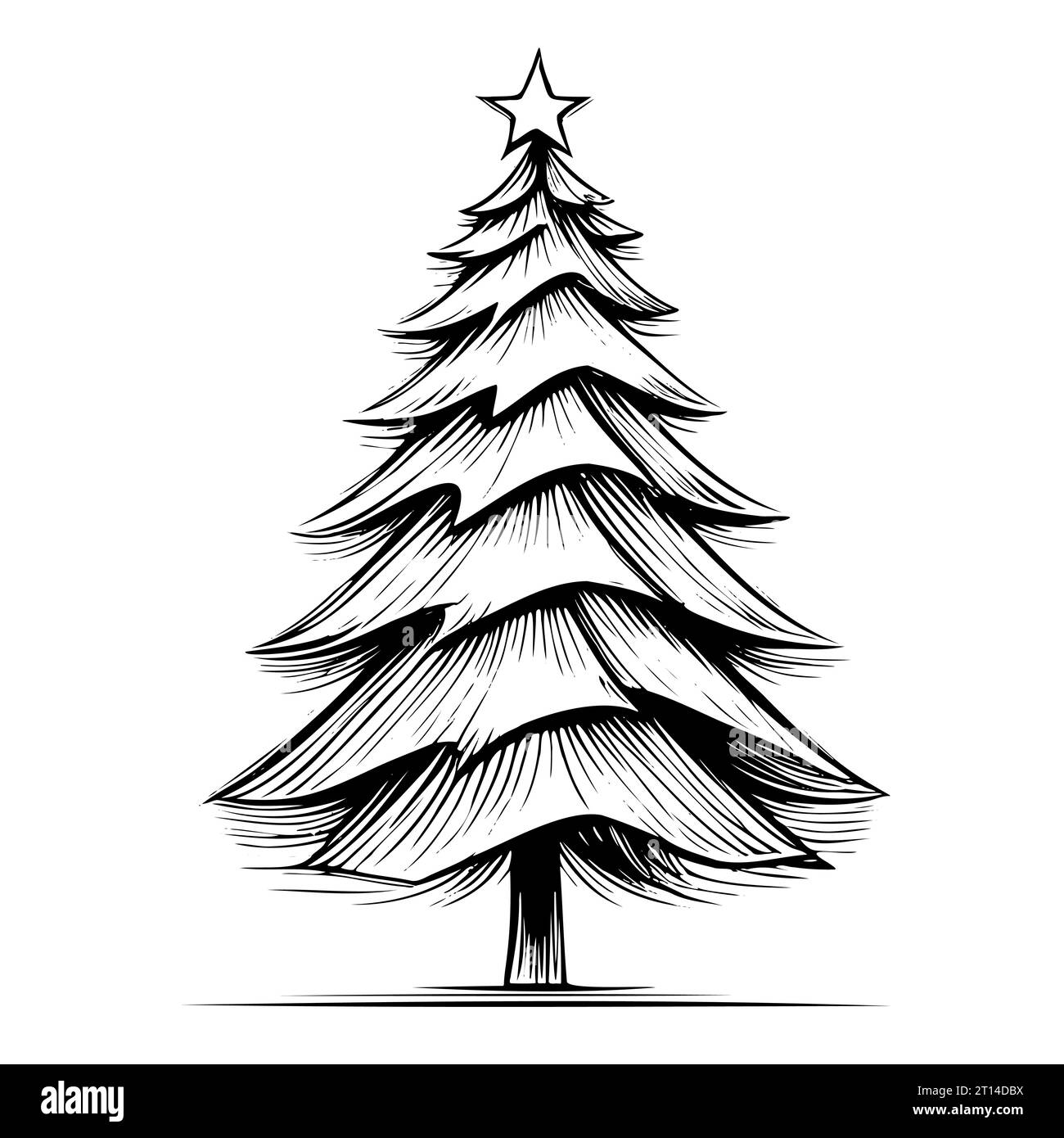 Christmas tree sketch with star hand drawn illustrations. Vector Stock ...