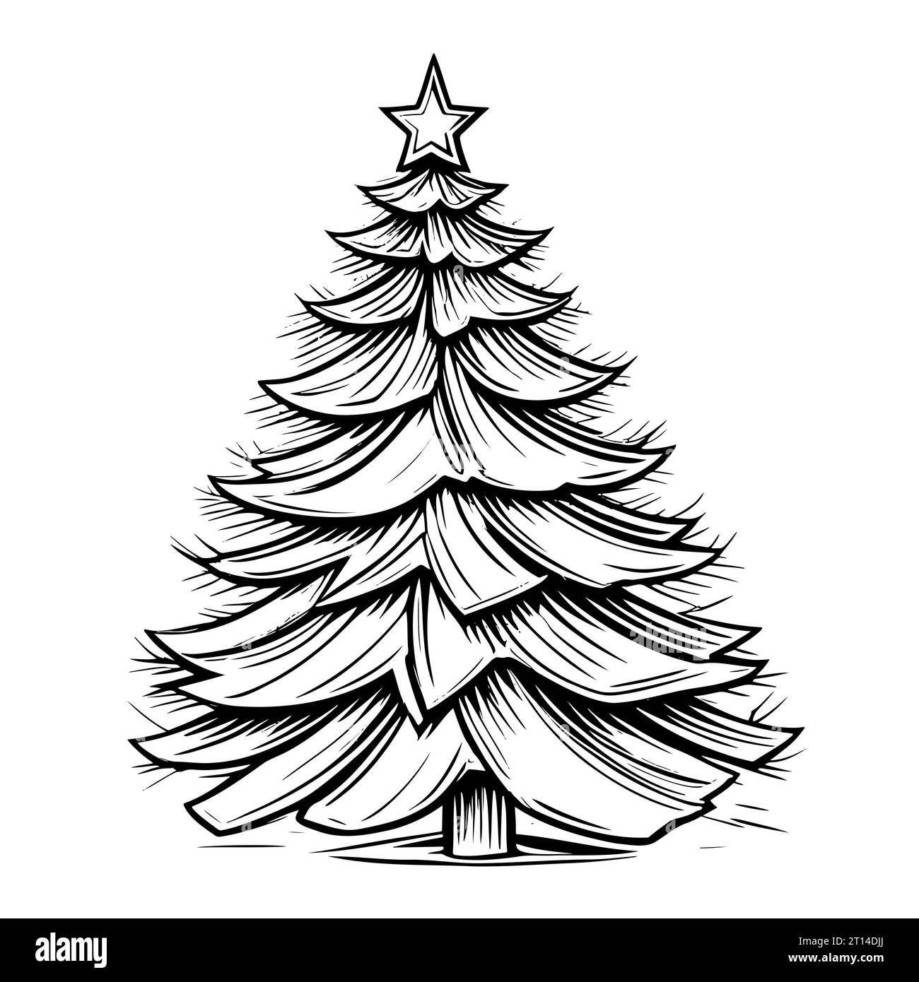 Christmas tree sketch with star hand drawn illustrations. Vector Stock ...