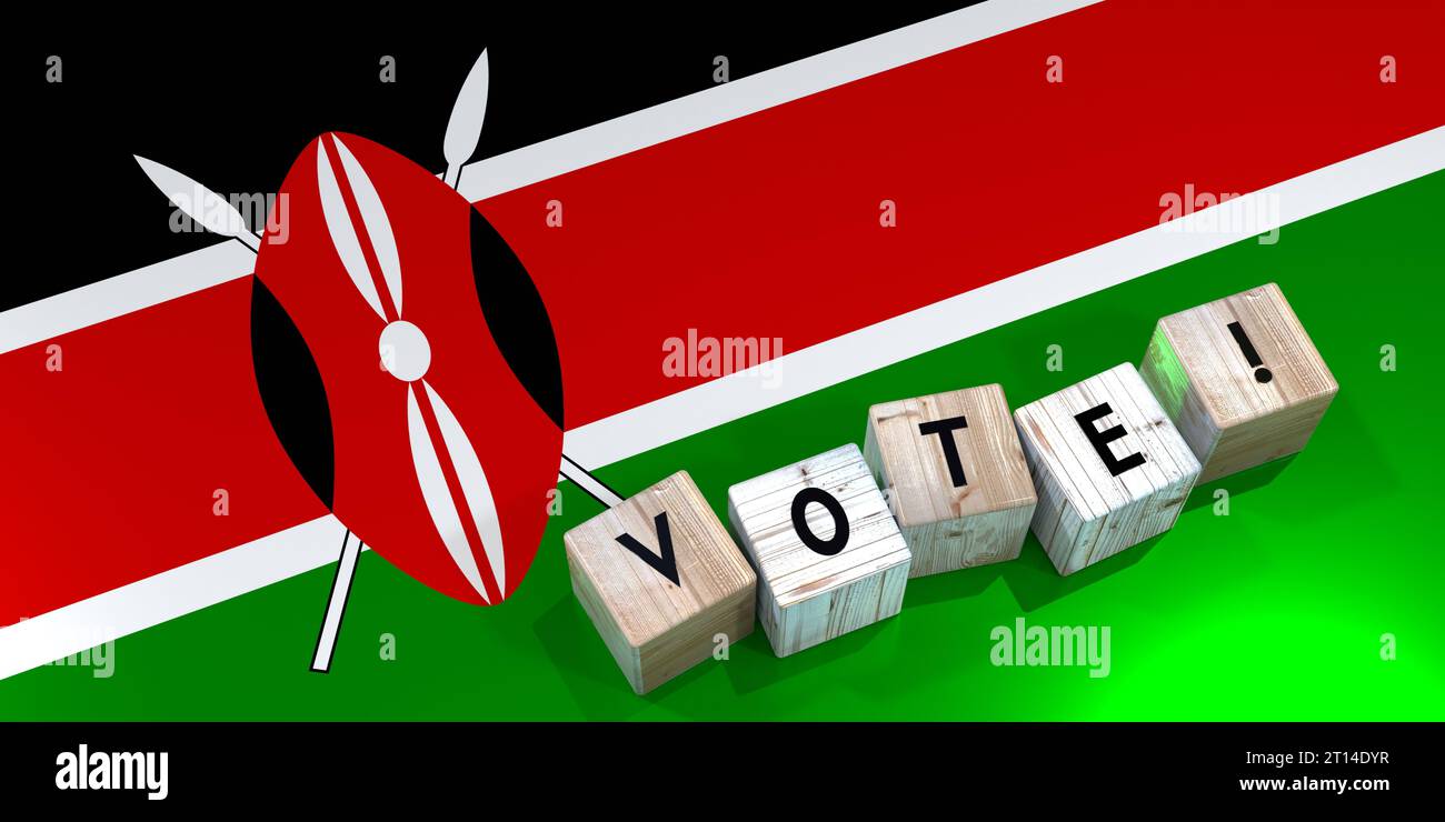 Kenya - vote cube words and national flag - election concept - 3D ...