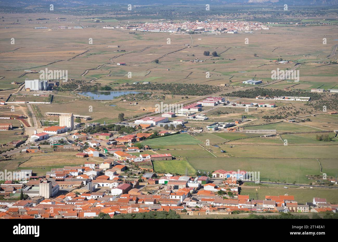 An aerial view of the village of Puebla de Alcocer in Talarrubias ...