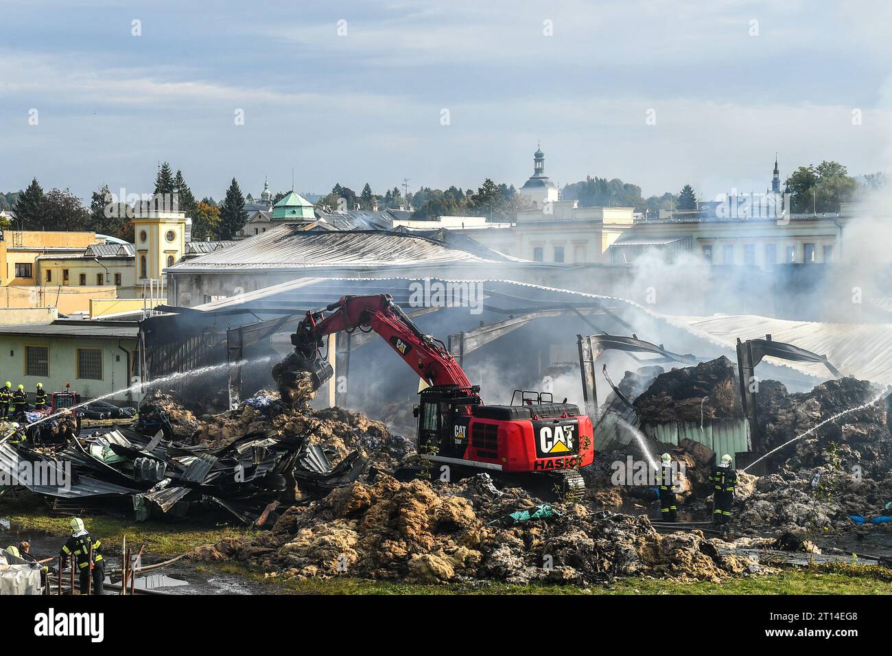 Turnov, Czech Republic. 11th Oct, 2023. Firefighters intervene at a ...