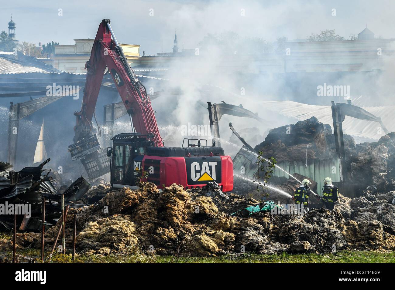 Turnov, Czech Republic. 11th Oct, 2023. Firefighters intervene at a ...